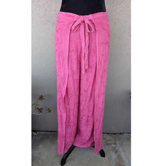 Unknown | Pants & Jumpsuits | Vintage Pink Embroidered Wrap Pants ...
